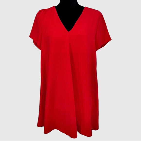 Zara | Dresses | Zara Trf Red Short Sleeve Mini Swing Dress Size Large ...